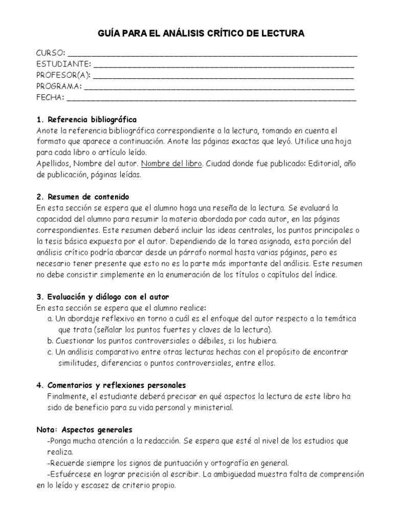 Guía para Análisis Crítico de Lecturas | PDF
