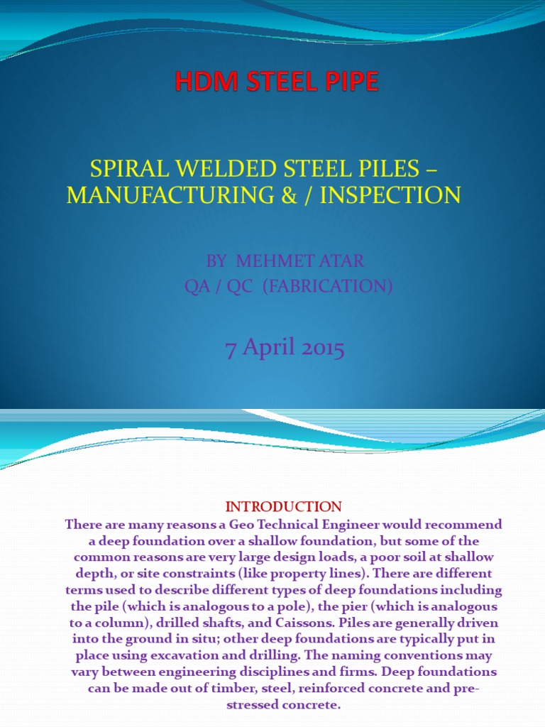 HDM Steel Pipe Presentation | PDF | Deep Foundation | Industries