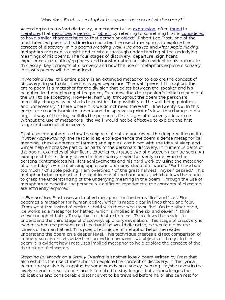 How Does Frost Use Metaphor To Explore The Concept of Discovery | PDF ...