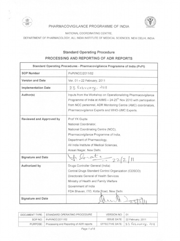 SOP 02 Process and Reporting of ADR | PDF | Pharmacovigilance | Health Care