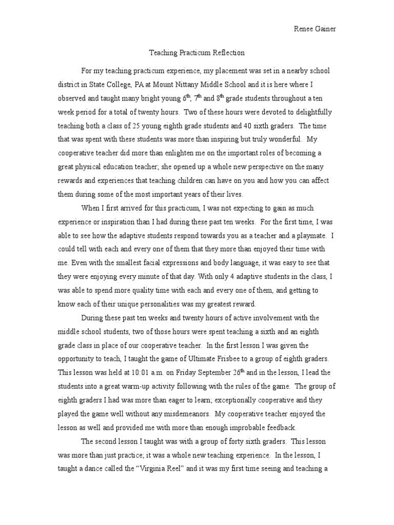 Sample Teaching Practicum Reflection. | PDF | Teachers | Behavior Modification