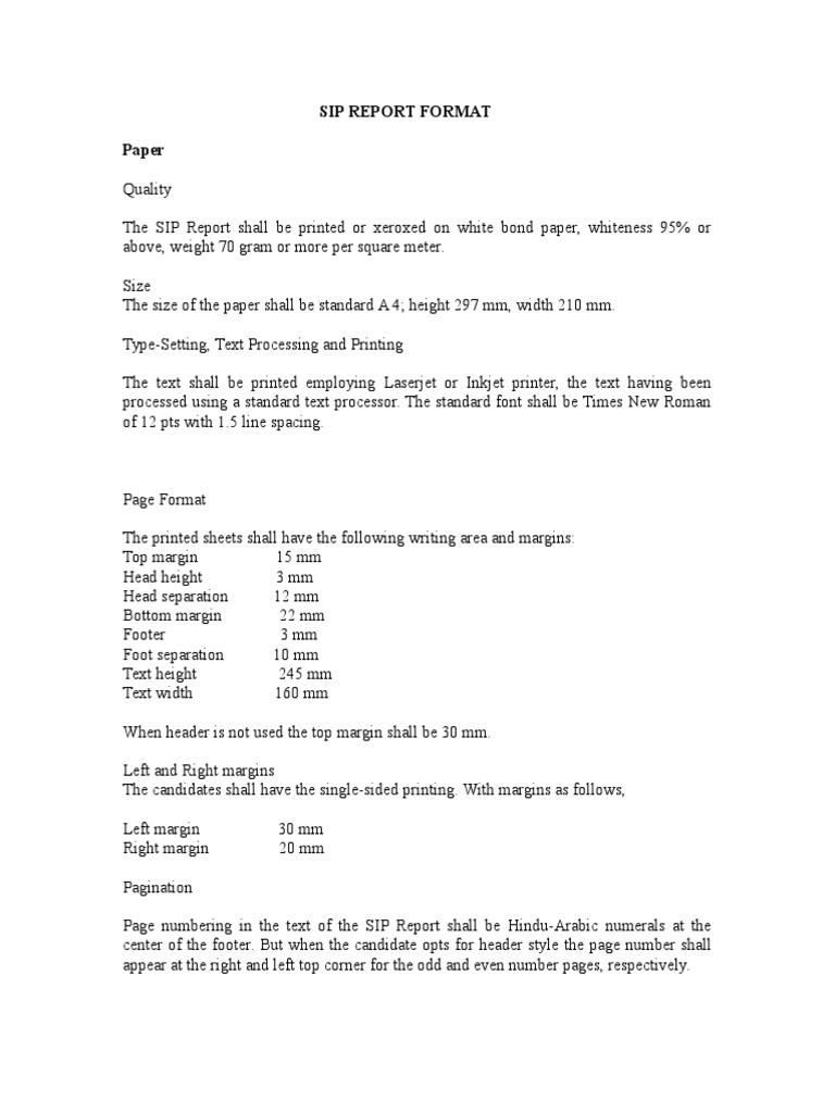 Guidelines for Preparation of SIP Report (Hard Copy) | Paragraph | Comma