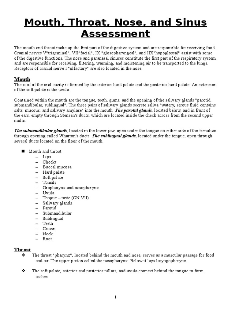 Chapter 6 - Mouth, Throat, and Nose Assessment | PDF | Facial Features ...