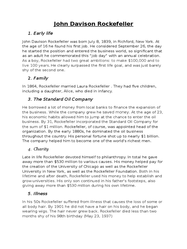 John Davison Rockefeller: 1. Early Life | PDF | John D. Rockefeller ...