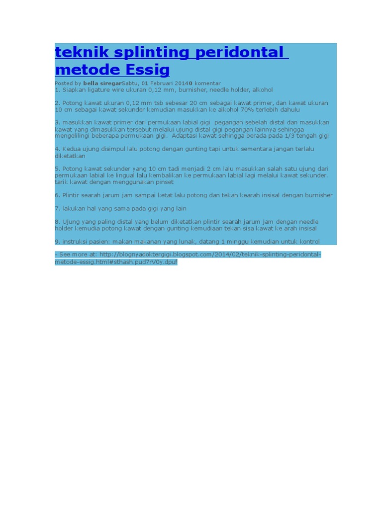 Teknik Splinting Peridontal Metode Essig | PDF