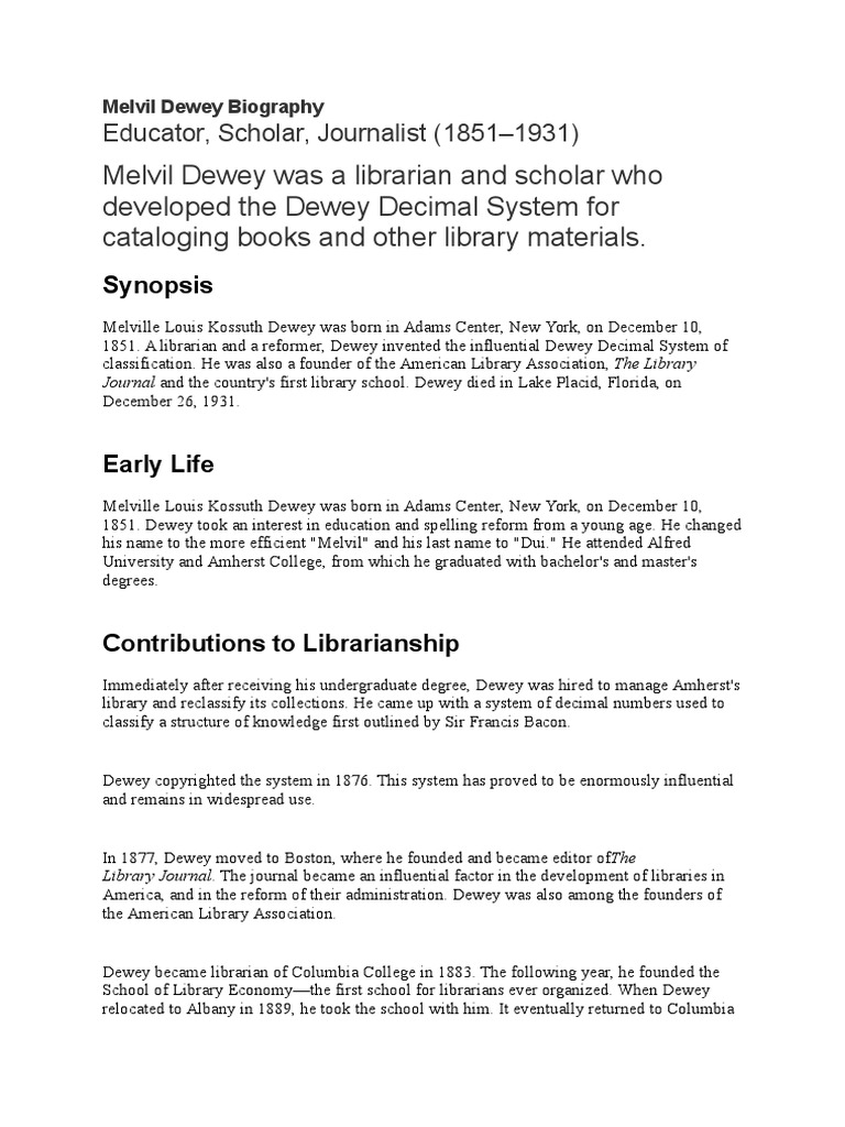 Melvil Dewey | PDF | Social Science | Religion & Spirituality