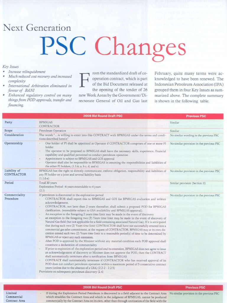 Next Generation Production Sharing Contract (PSC) | PDF