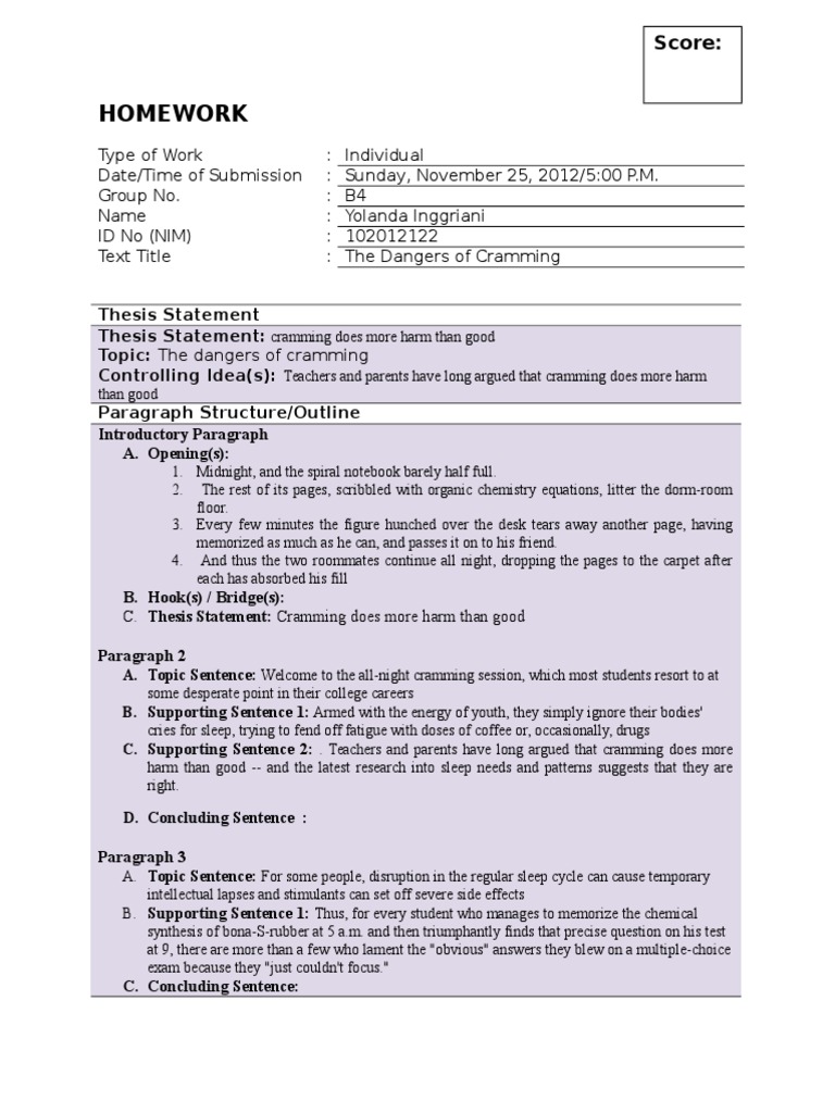 English Assignment The Dangers of Cramming | PDF | Stimulant | Sleep
