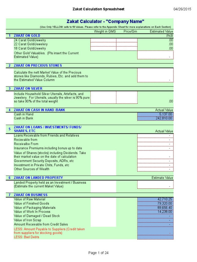 Zakat Calculation Spreadsheet Guide | PDF | Stocks | Balance Sheet