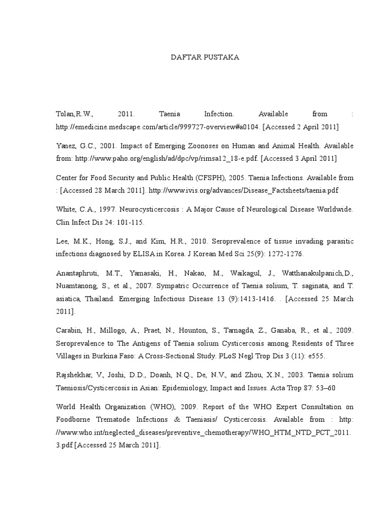 Dapus | Parasitology | Public Health