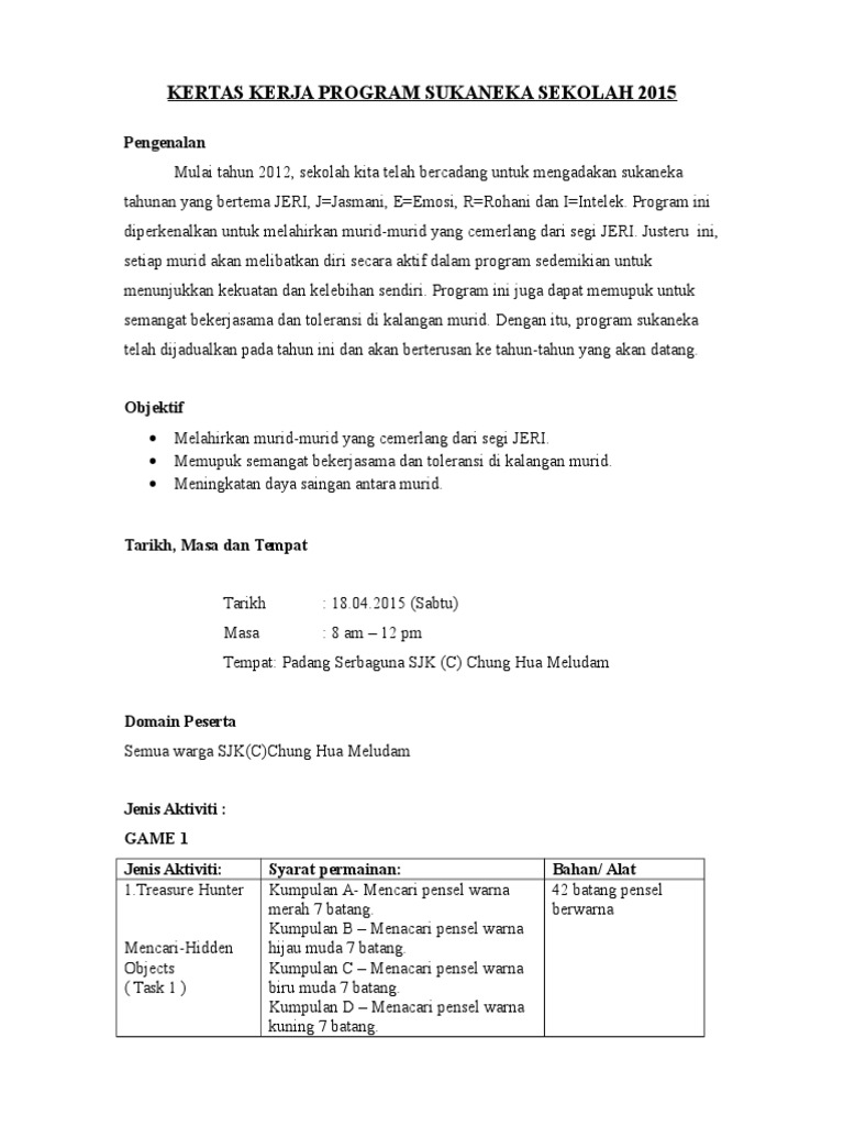 Sukaneka Sekolah 2015 | PDF