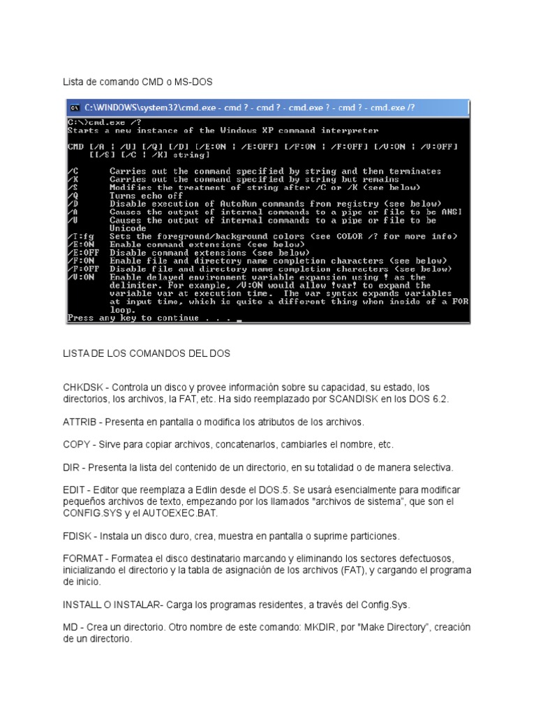 Lista de Comando CMD o MS-DOS | PDF | Dos | Archivo de computadora