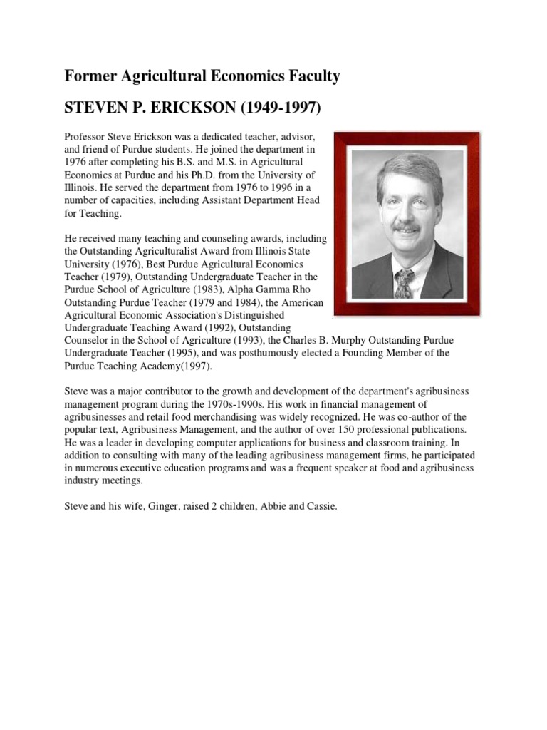 Tribute to Steve Erickson: Purdue Ag Econ Leader | PDF