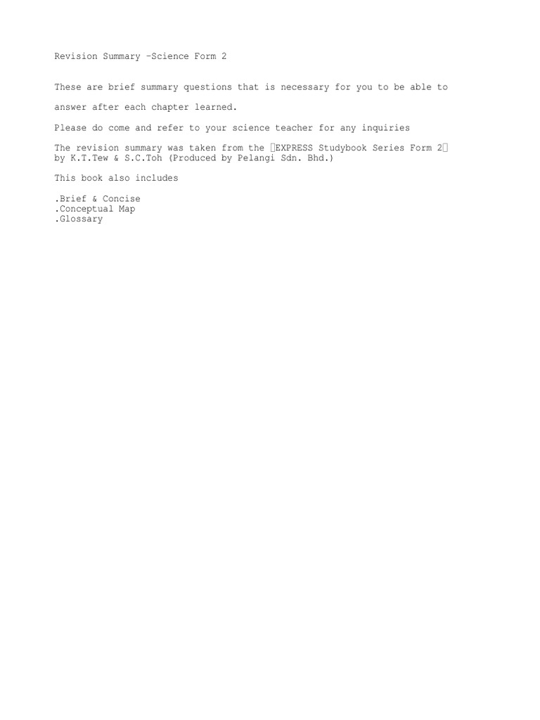 F2 Science Chapter Summary Form 2 | PDF | Properties Of Water | Water