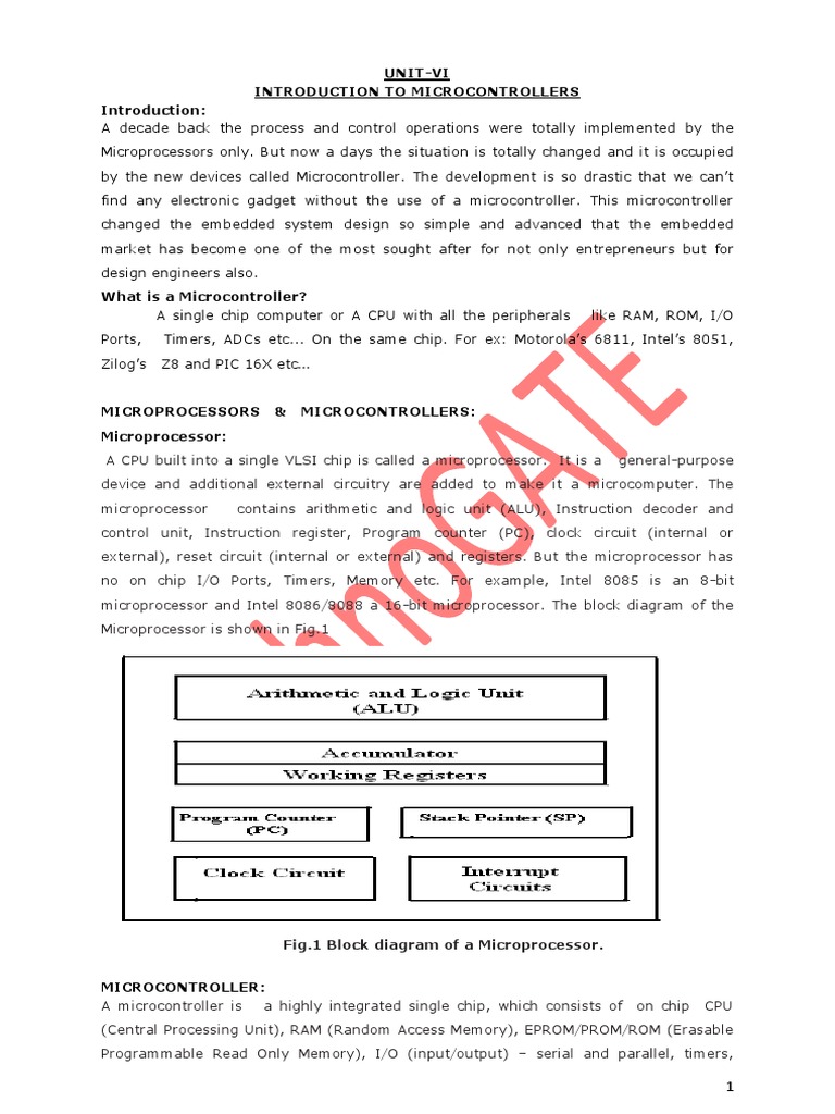 Unit-Vi Introduction To Microcontrollers | PDF | Microcontroller | Microprocessor