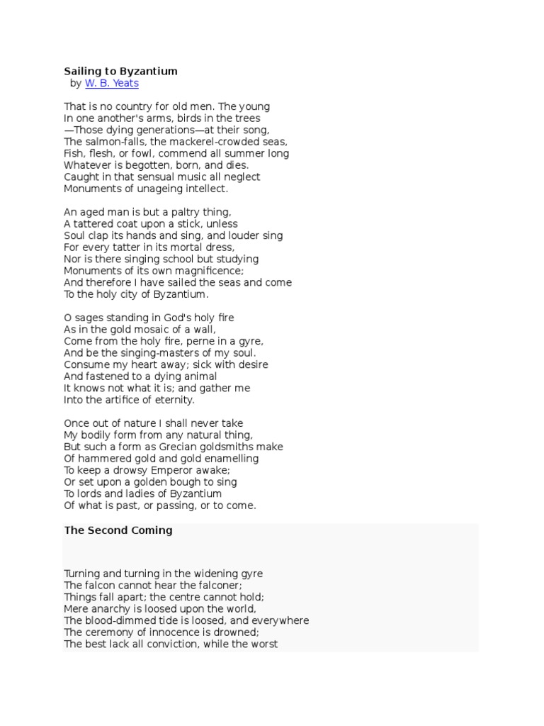 W. B. Yeats: Sailing To Byzantium | PDF