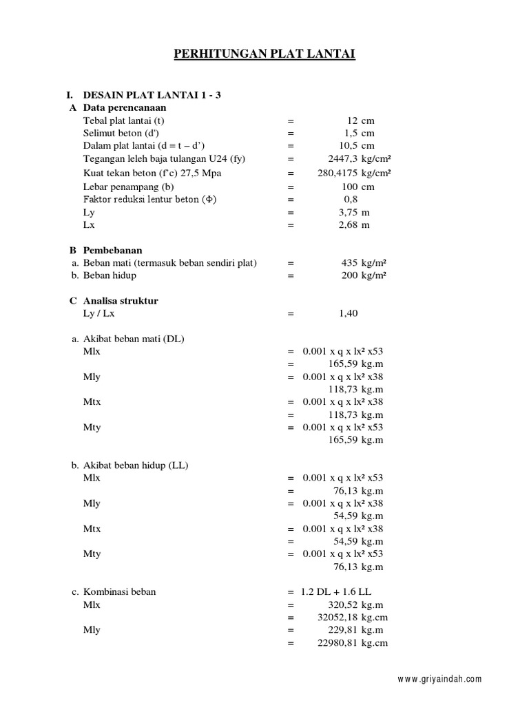 Contoh Perhitungan Plat Lantai | PDF | Metode & Bahan Ajar