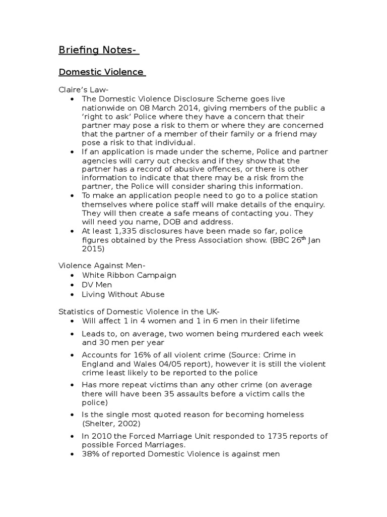 Briefing Notes-: Domestic Violence | PDF | Graffiti | Domestic Violence