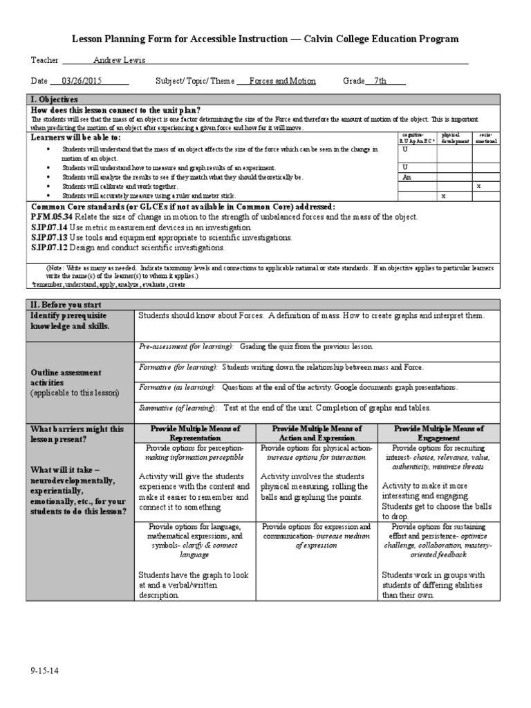 Mass Influence On Force Lesson Plan | PDF | Force | Mass