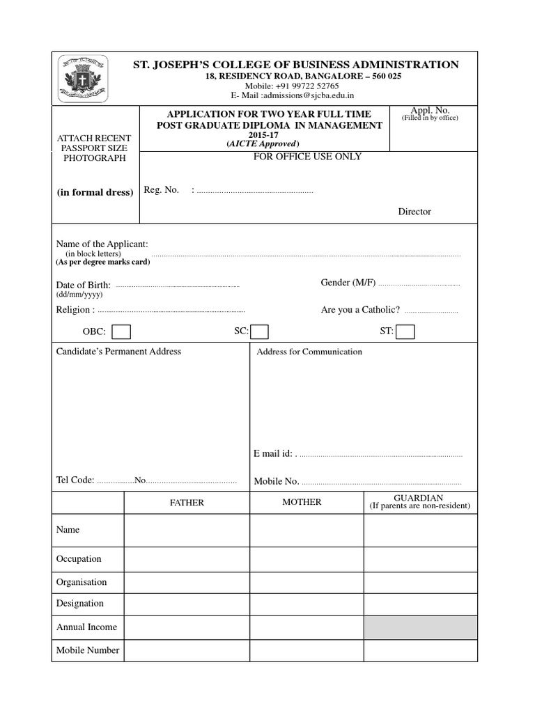 Application Form St. Josephs 2015-17 PDF | PDF | Postgraduate Education ...