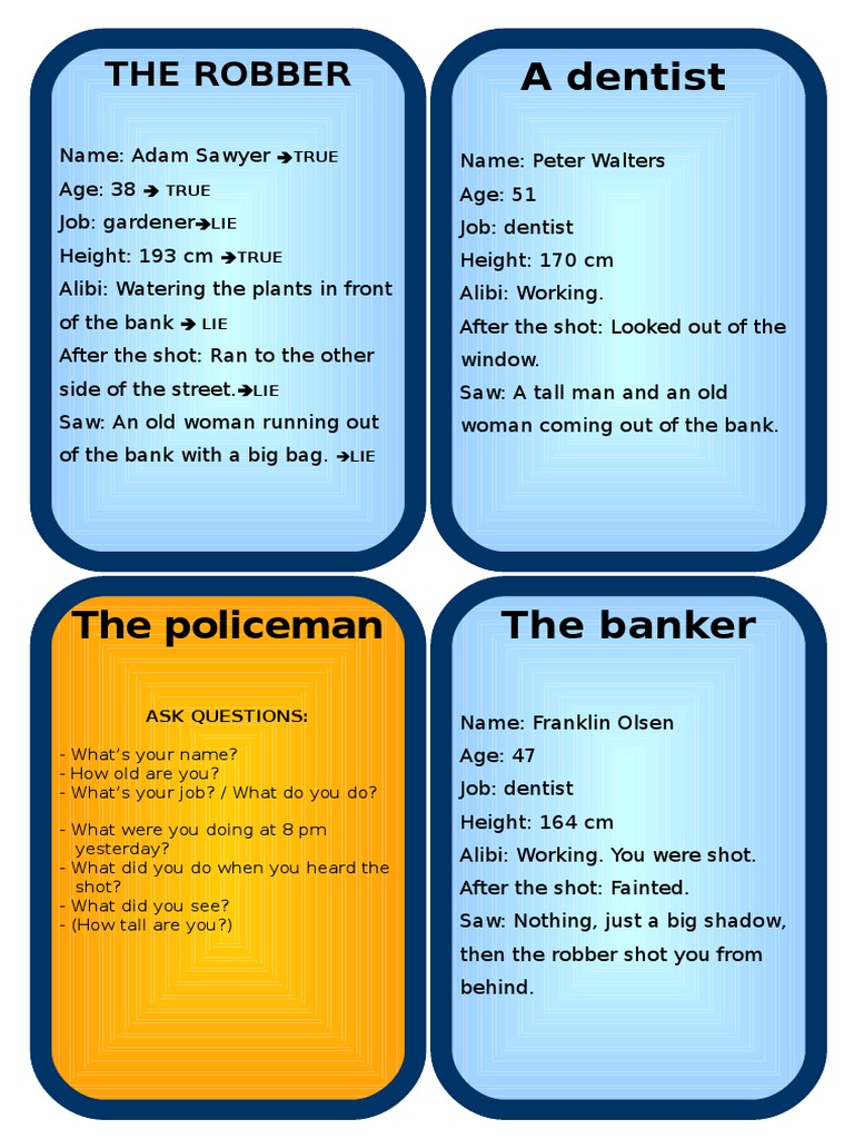 Bank Robbery - Past Simple - Continuous Game | PDF
