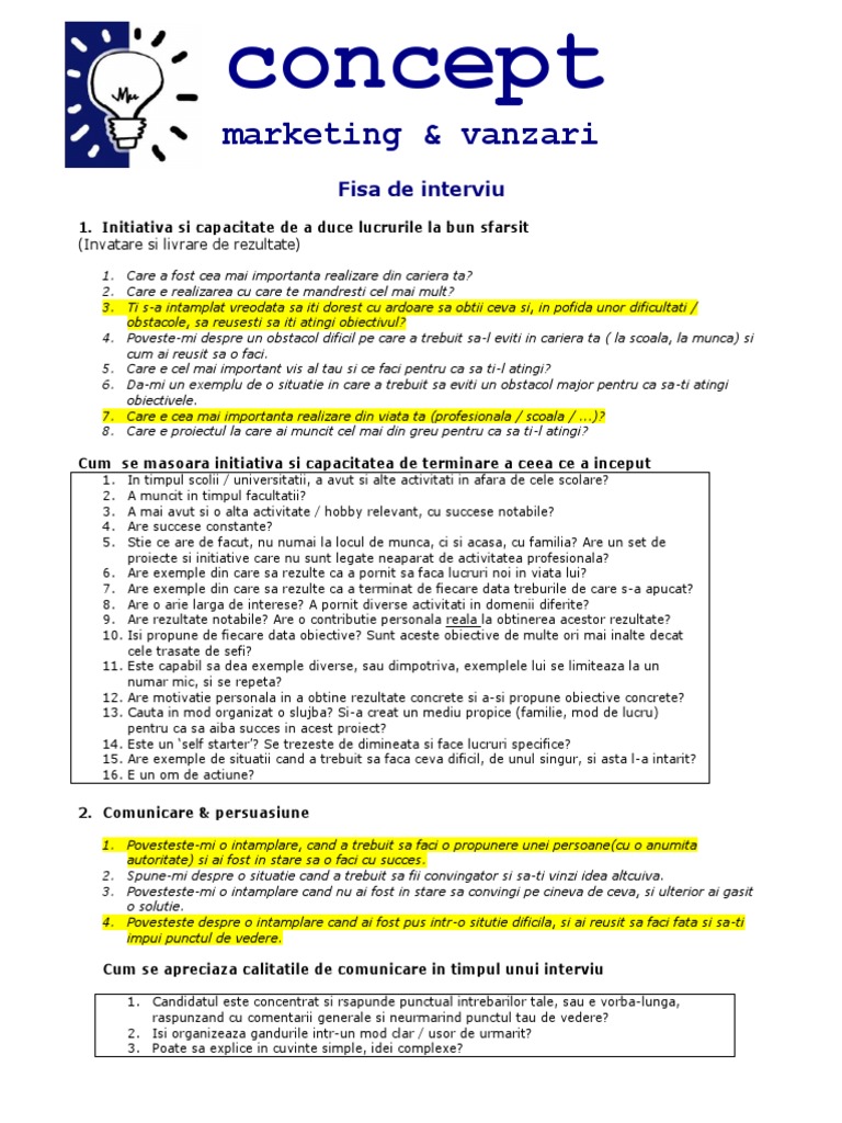 Fisa de Interviu Intrebari de Interviu | PDF