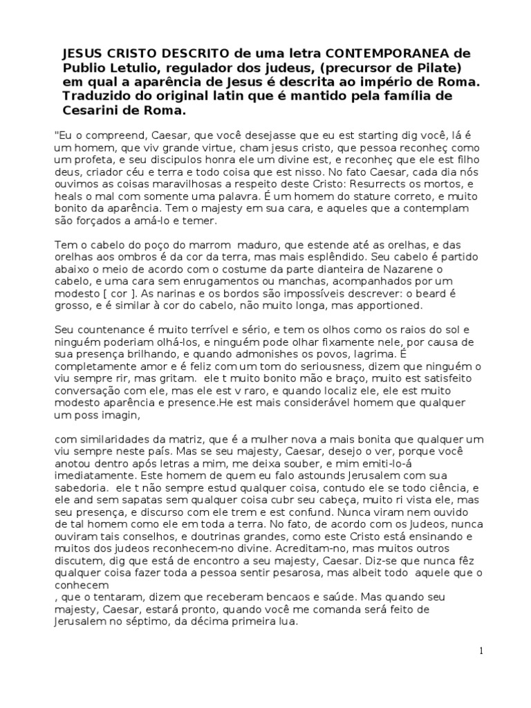 Retrato de Jesus de Publio Letulio - Corrigido | PDF | Papa | Jesus