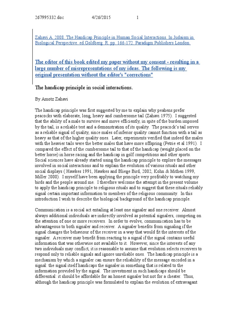 Rick The Handicap Principle | PDF | Altruism | Zoology