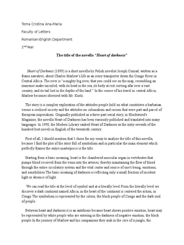 Essay: Heart of Darkness | PDF | Heart Of Darkness | Kurtz (Heart Of ...