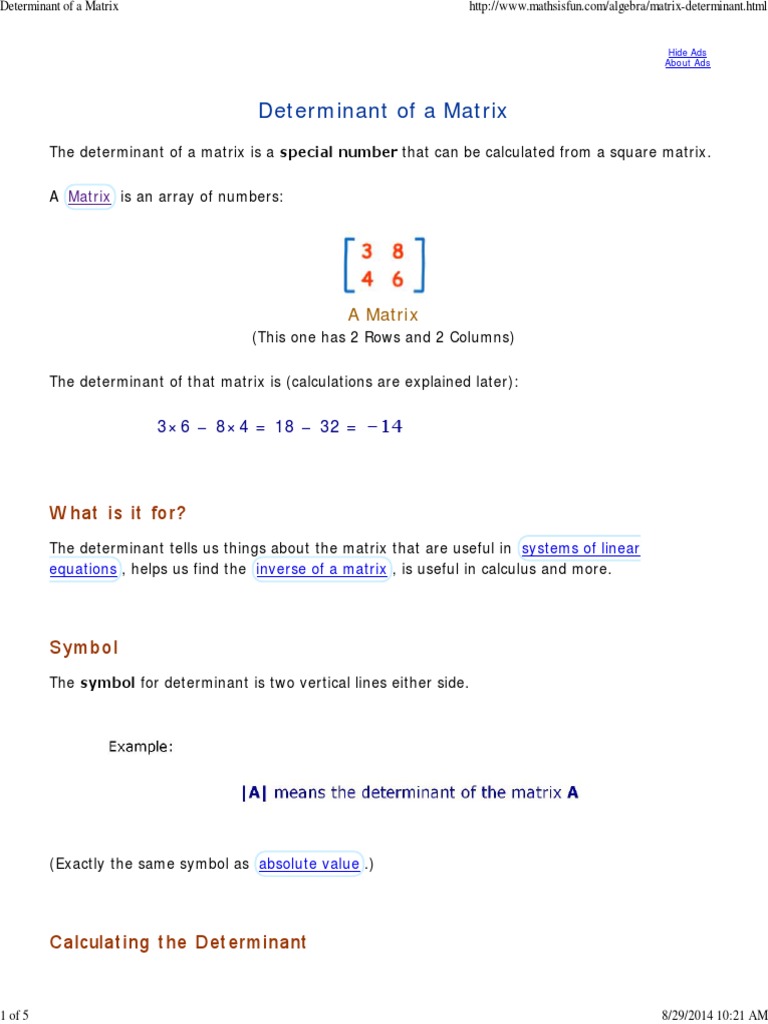 Determinant of A Matrix | PDF | Determinant | Matrix (Mathematics)