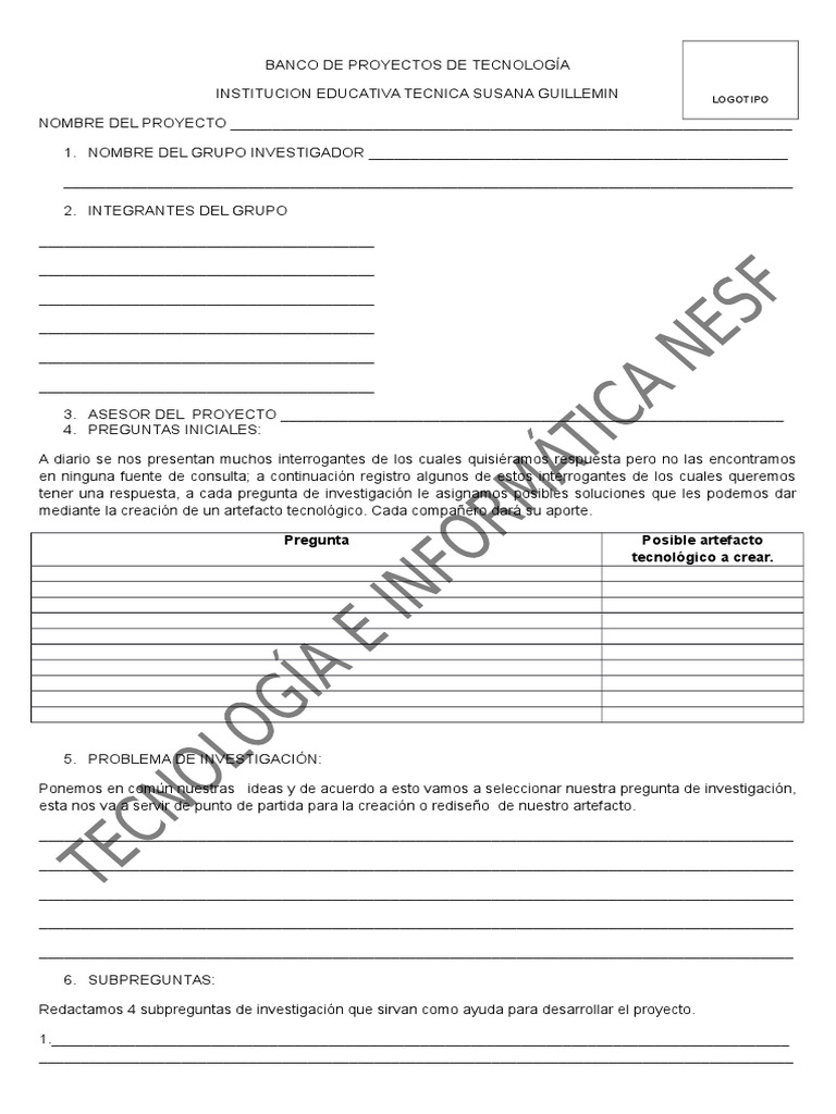 Formato Para Proyecto de Tecnología | Diseño | Tecnología | Prueba ...
