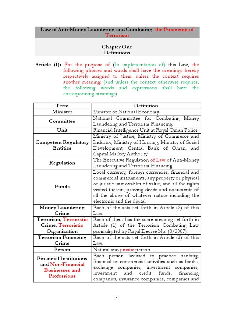 Anti-Money Laundering & Terrorism Financing Law | PDF | Money ...