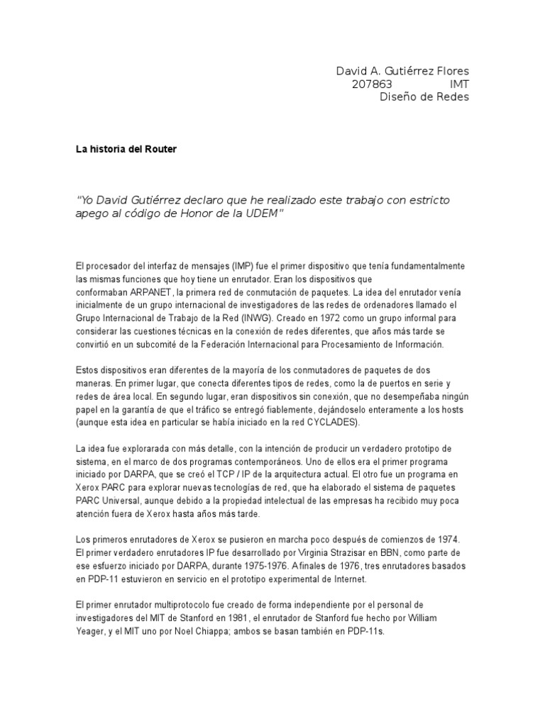 Historia Del Router | PDF | Enrutador (Computación) | Redes