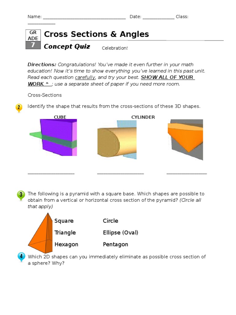 Cross Sections and Angles Quiz | PDF