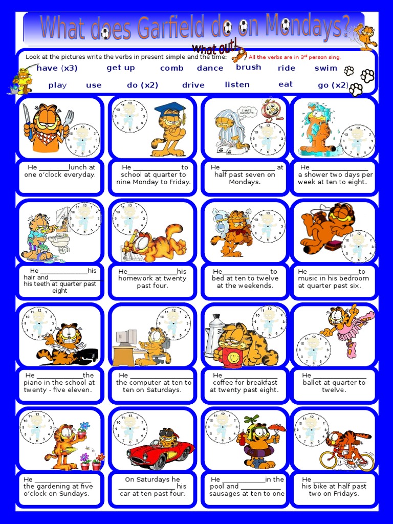 Garfield's Daily Routine Worksheets | PDF