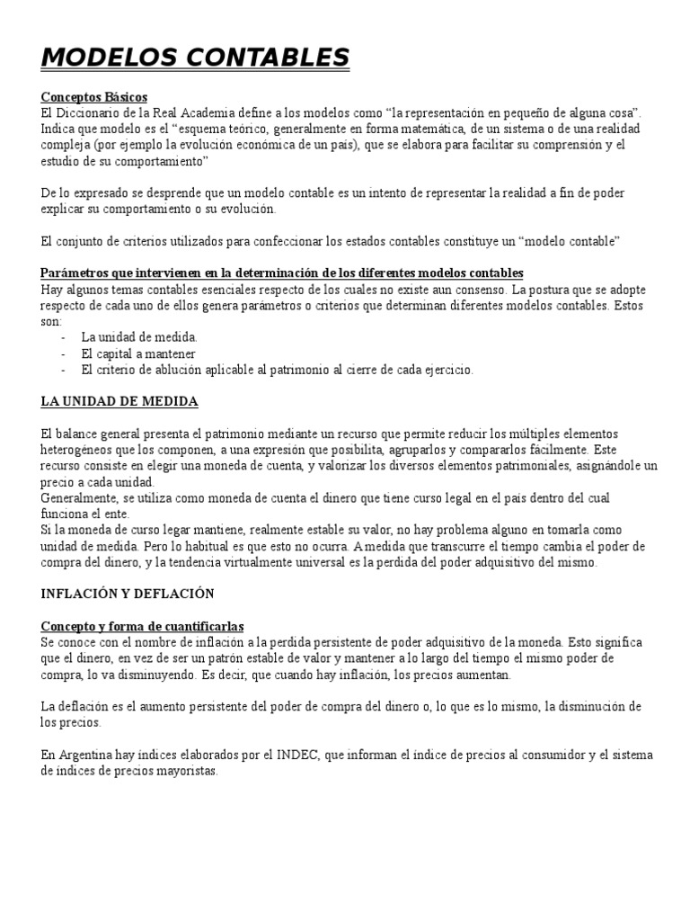 MODELOS CONTABLES. Teoria Contable UBA | PDF | Inflación | Beneficio (economía)