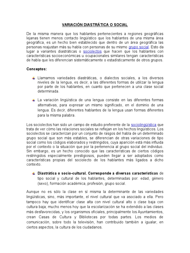 Variación Diastrática o Social - Exposicion | PDF | Lingüística | Semiótica