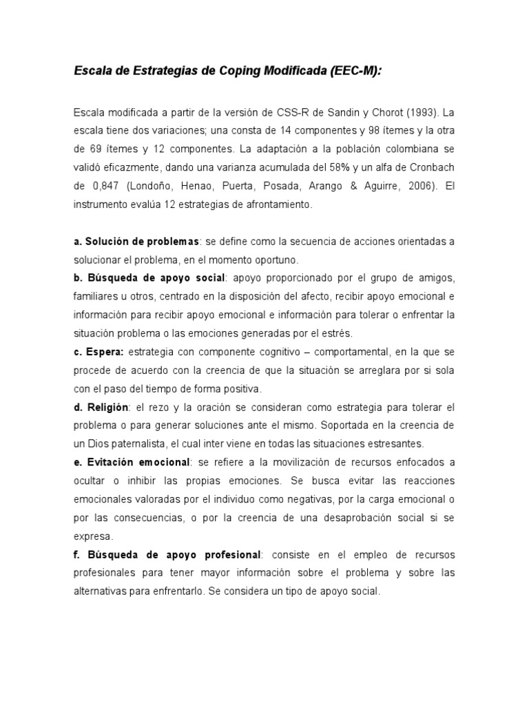Escala de Estrategias de Coping EEC-M | PDF | Ira | Las emociones