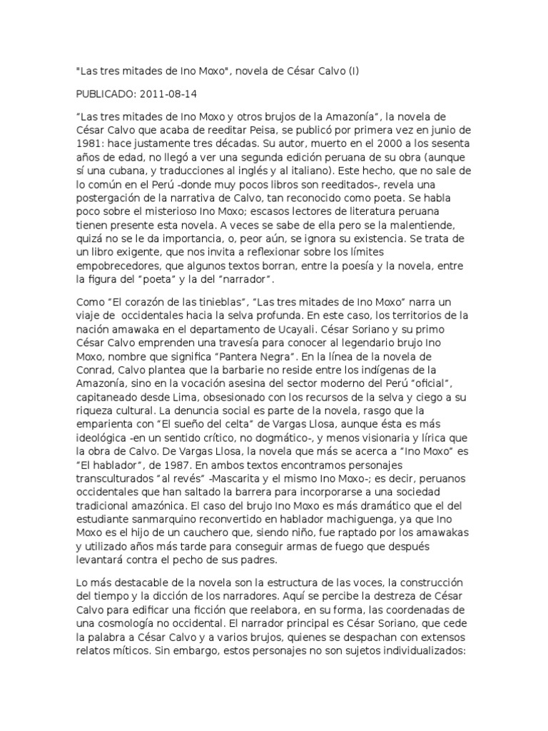 Las Tres Mitades de Ino Moxo Resumen | PDF | Novelas | Perú