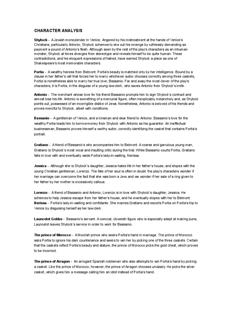 Character Analysis | Download Free PDF | The Merchant Of Venice | Shylock