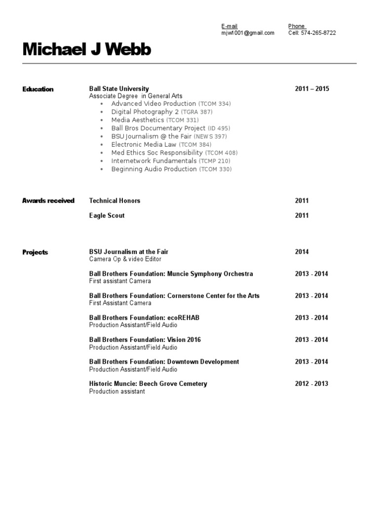 Resume Michael Webb No Ref | PDF | Games & Activities