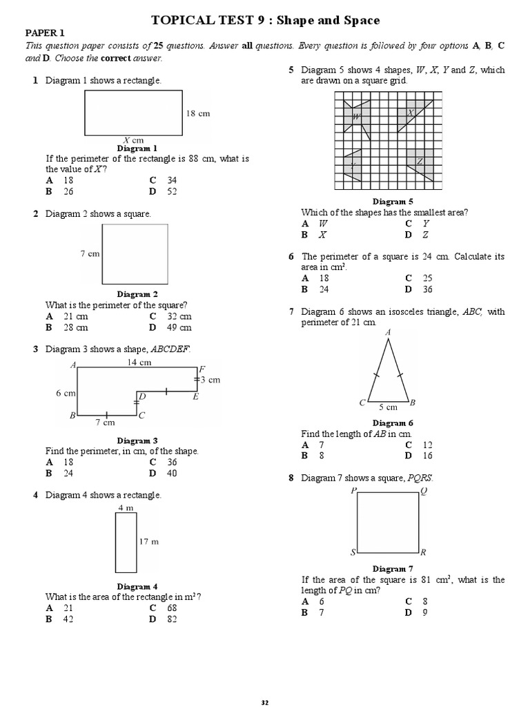 IT Maths Y4-Topical Test 9 | PDF | Area | Volume