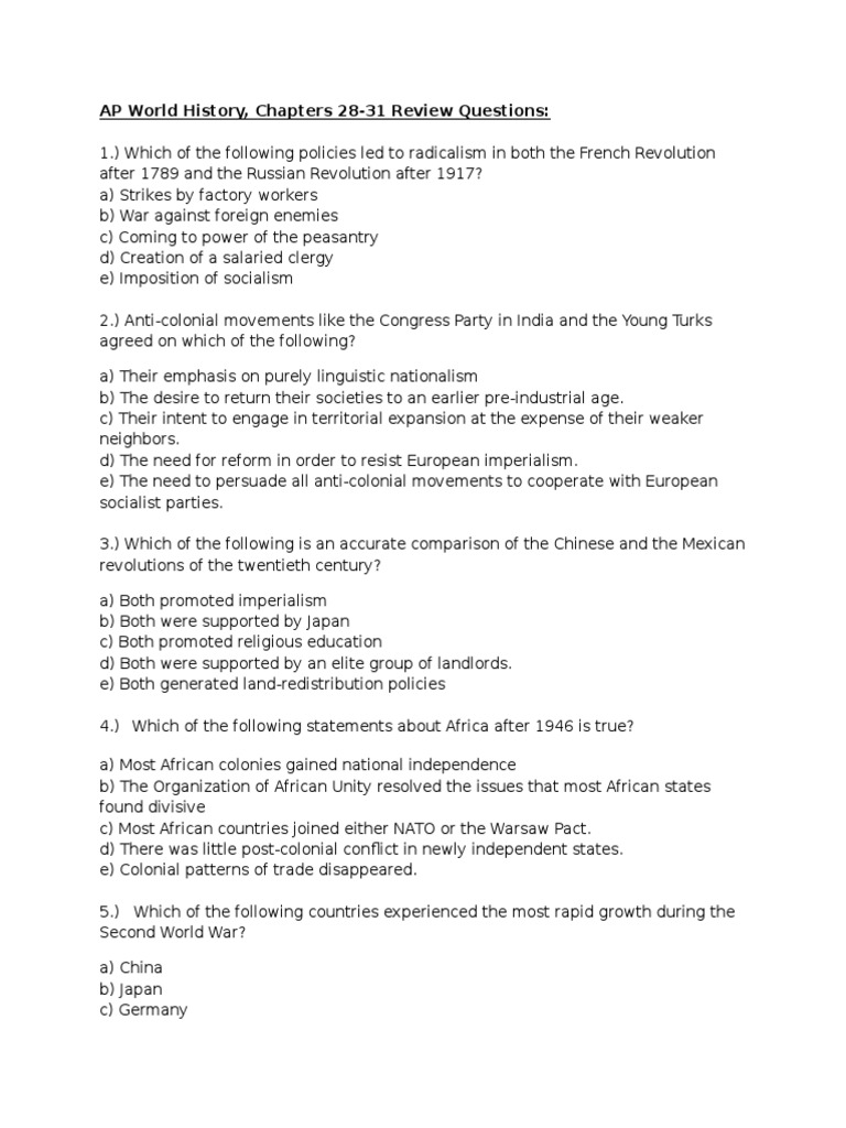 Chapters 28-31 Review Questions and Answer Key | PDF | World War I ...