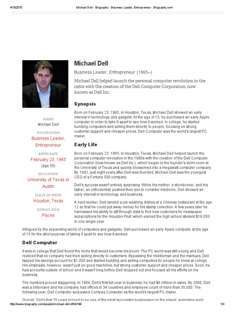 Michael Dell - Biography - Business Leader, Entrepreneur - Biography ...