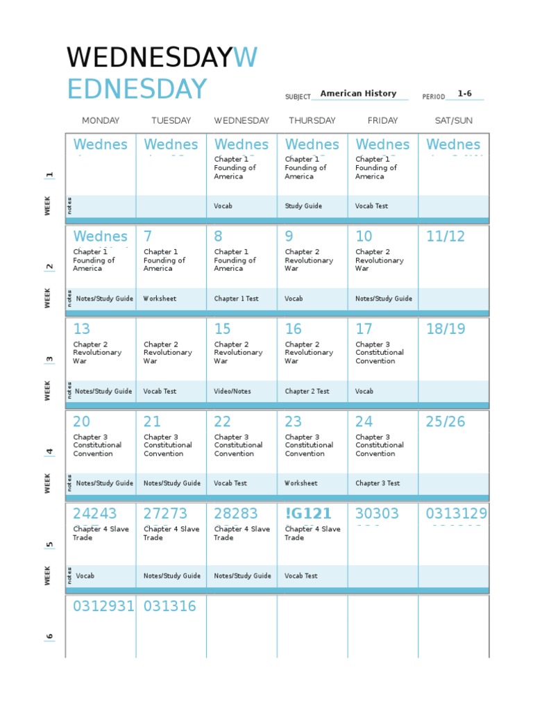 American History Weekly Lesson Plan | PDF | Language Arts & Discipline