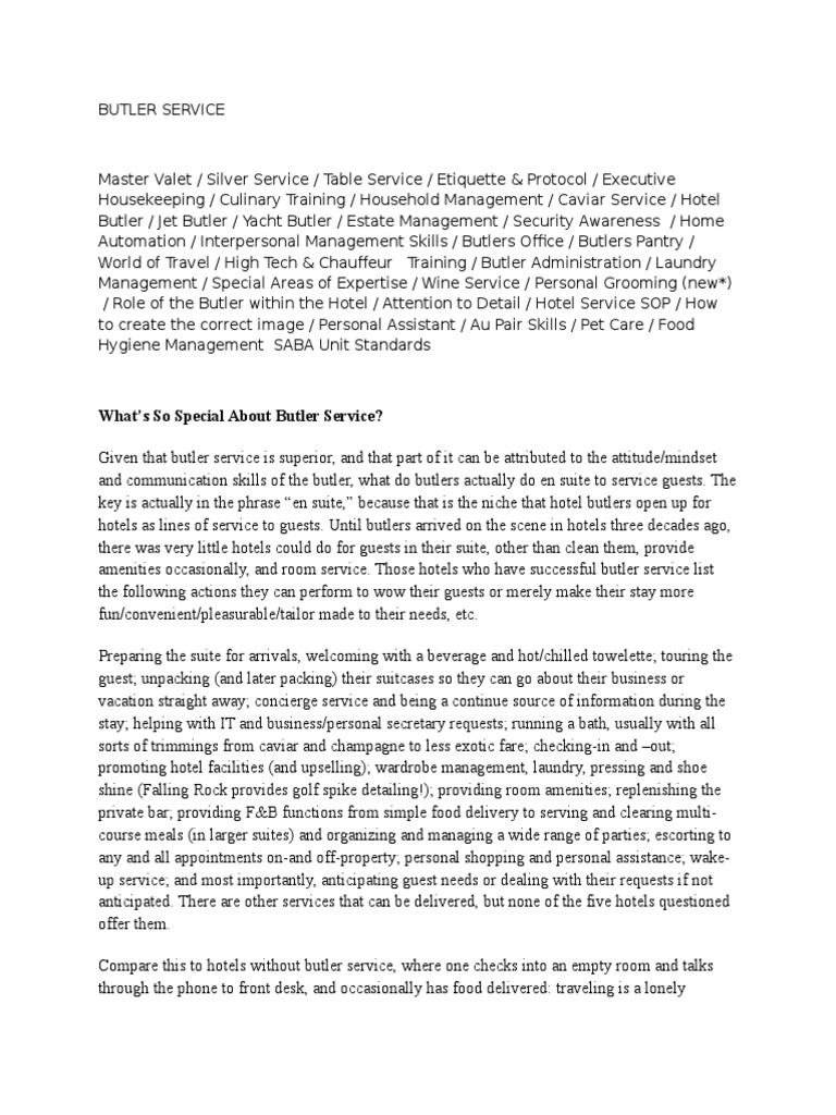 Butler Service | Hotel | Hotel And Accommodation