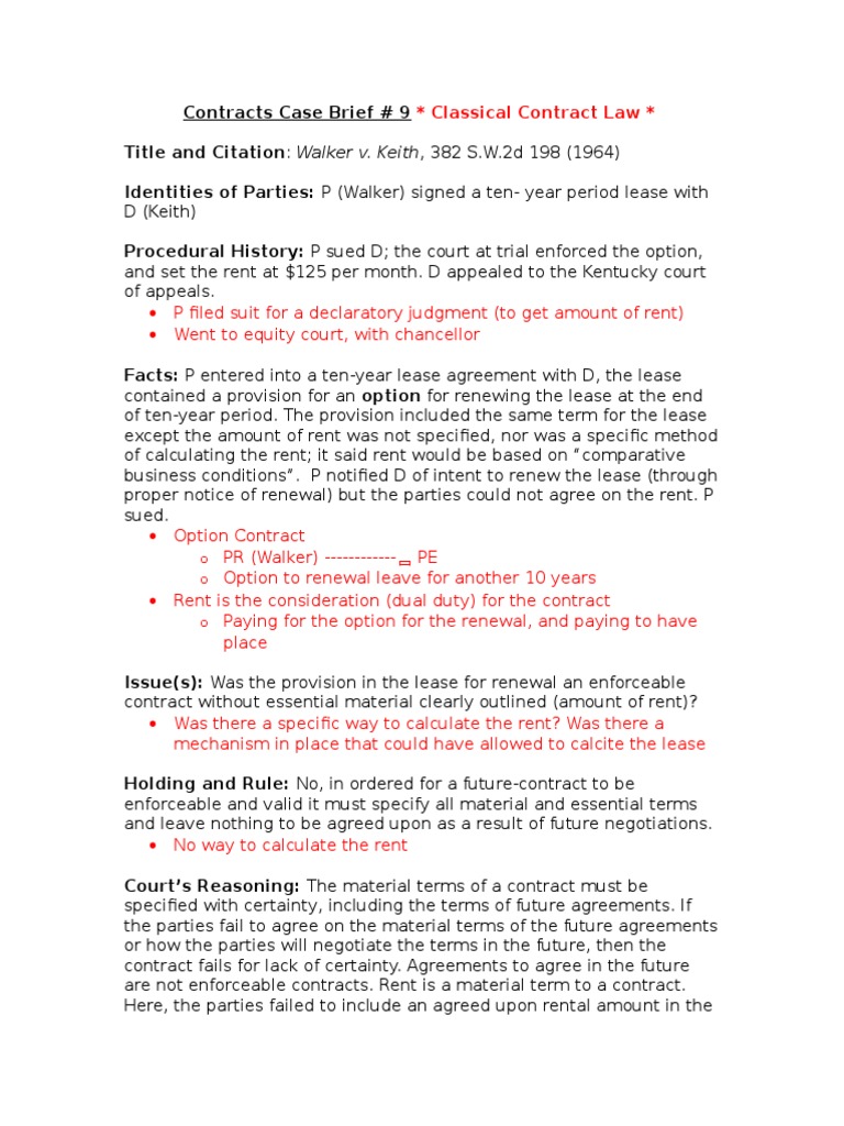 Contracts Case Brief 9 | Brief (Law) | Lease