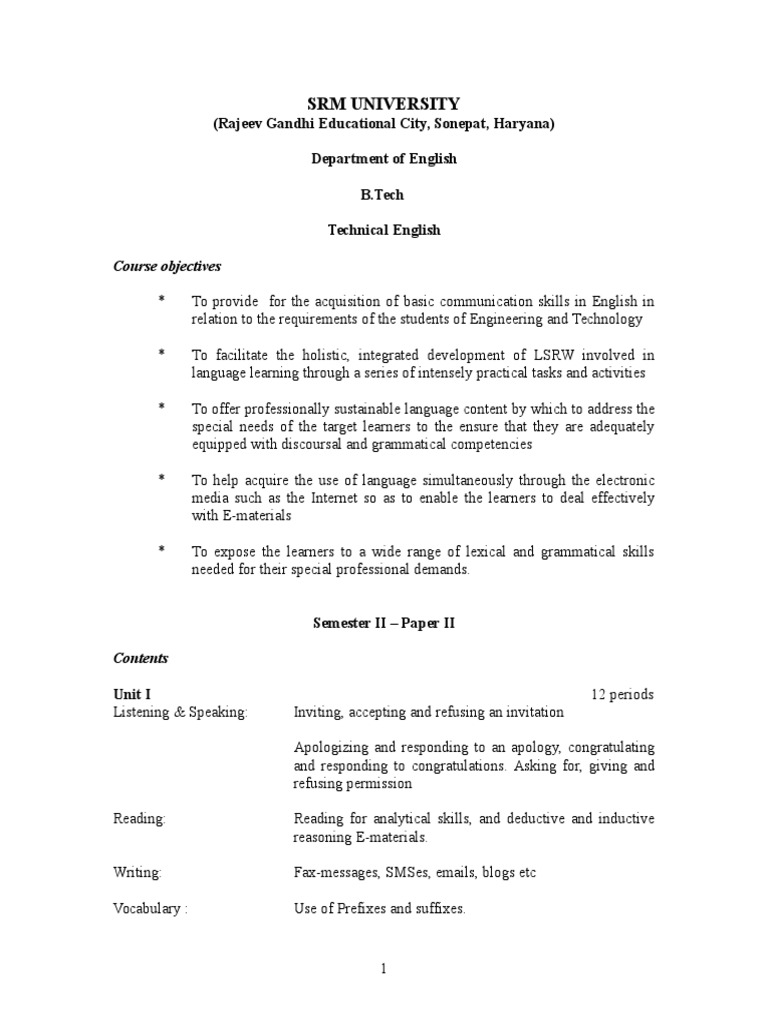 English Syllabus English Language Vocabulary