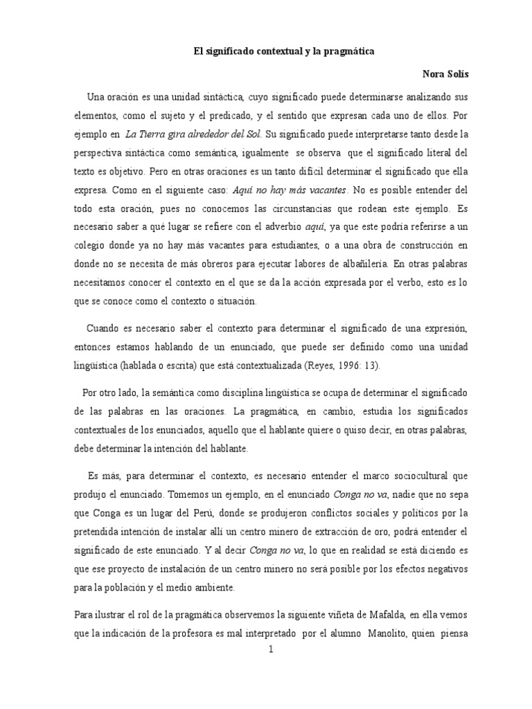 El Significado Contextual y La Pragmática | PDF | Oración (Lingüística ...