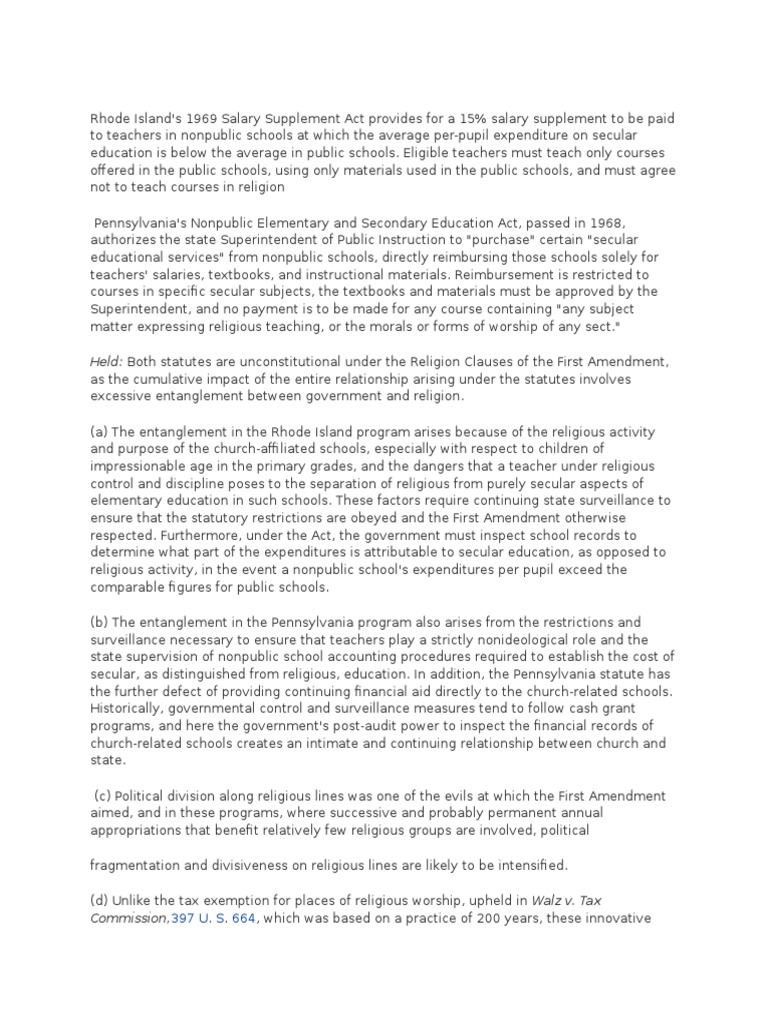 Lemon Vs Kurtzman | PDF | First Amendment To The United States ...